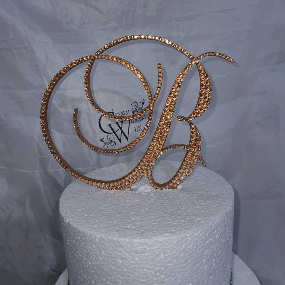 Gold Crystal Letter Cake Topper Monogram Linitials Rhinestone Cake ...