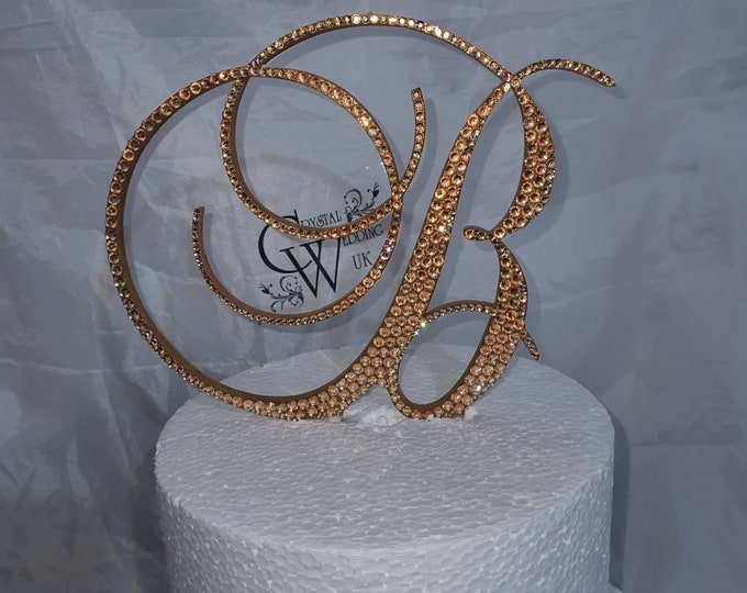 Large 5 Crystal Rhinestone Gold Cake Topper Letter c Monogram Wedding ...