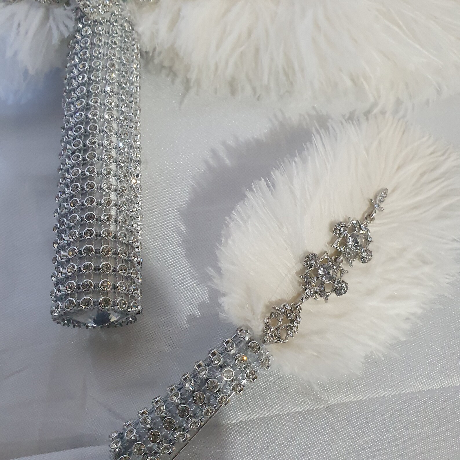 Ostrich Feather Wedding Fan & Buttonhole Set: Rhinestone Crystal Bridal ...