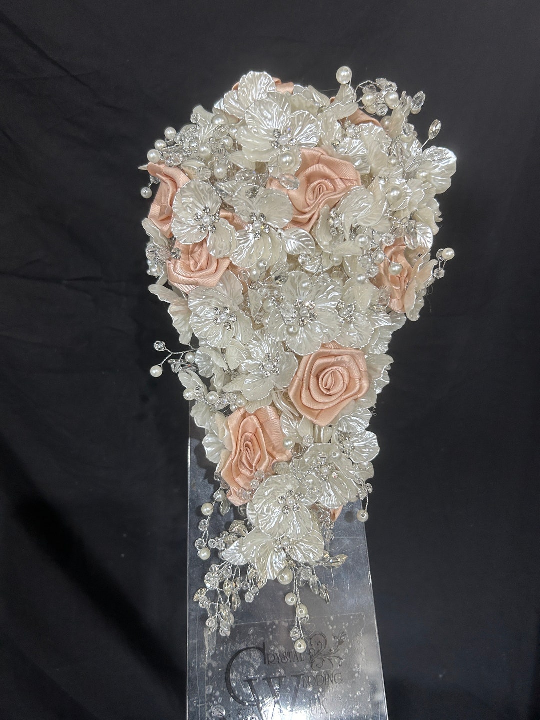 Ivory Flower Rose Bouquet, Rhinestone Bridal Flowers - Etsy