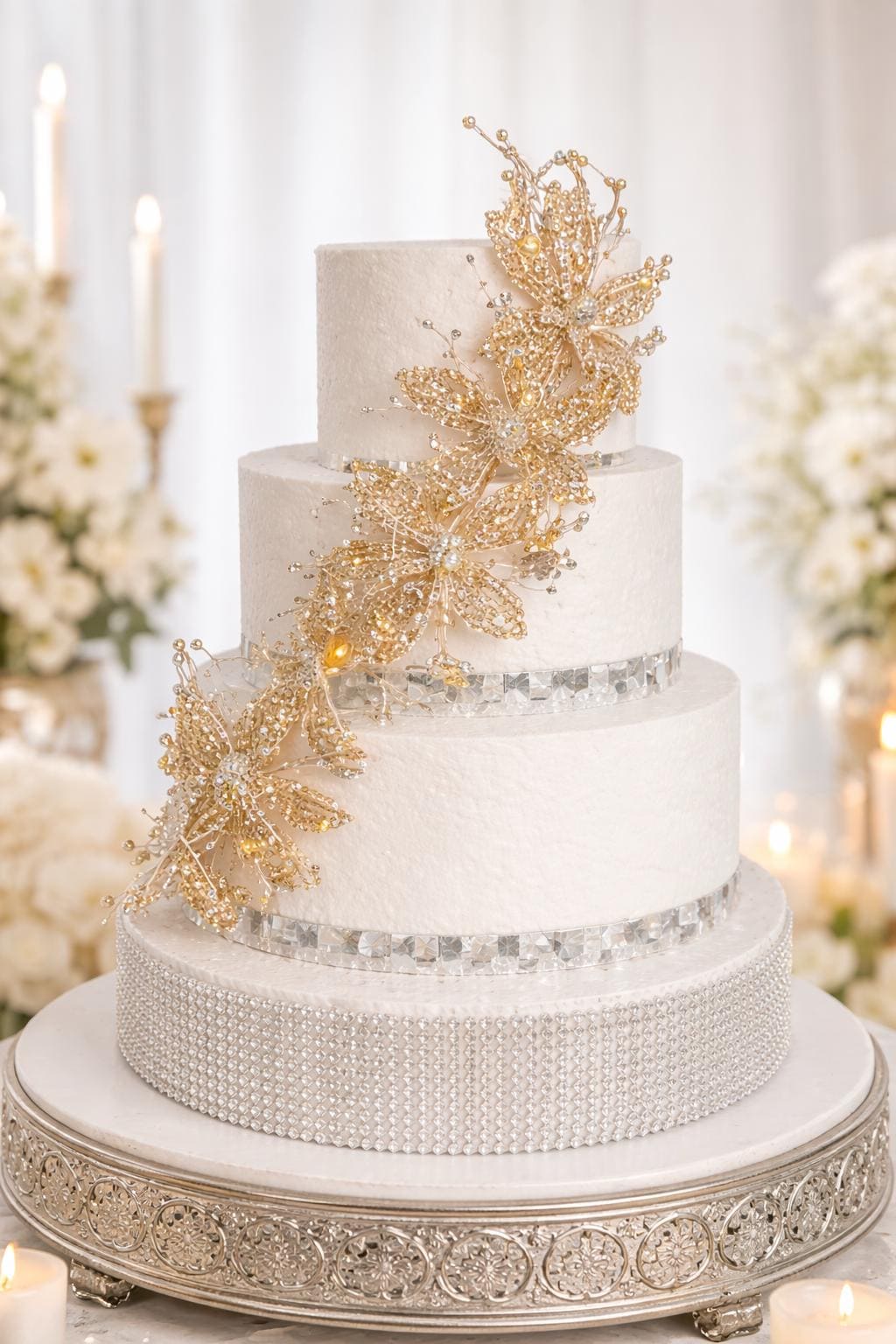 Gold Flower Cake Jewelery Rhinestone Wedding Cake Decoration - Etsy