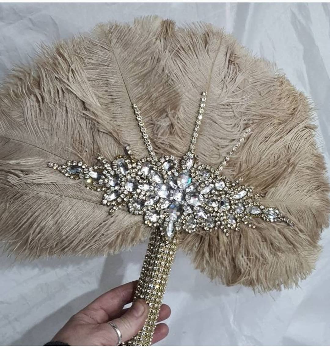 Wedding Feather Fan, Brides Ostrich Fan, Wedding Hand Fan, Vintage ...