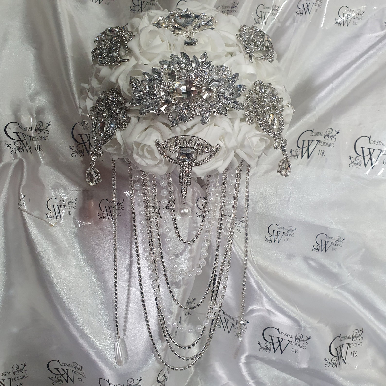 Crystal Brooch and Pearl Drape Bouquet by Crystal Wedding Uk - Etsy