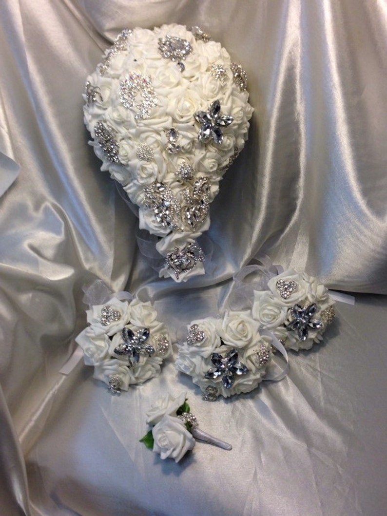 Rose & Brooch Bouquet Bridesmaid Brooch Bouquet Buttonholes - Etsy
