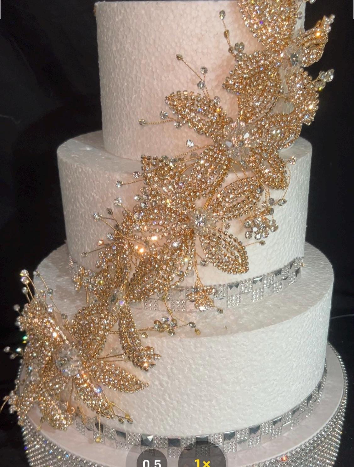 Gold Flower Cake Jewelery Rhinestone Wedding Cake Decoration - Etsy