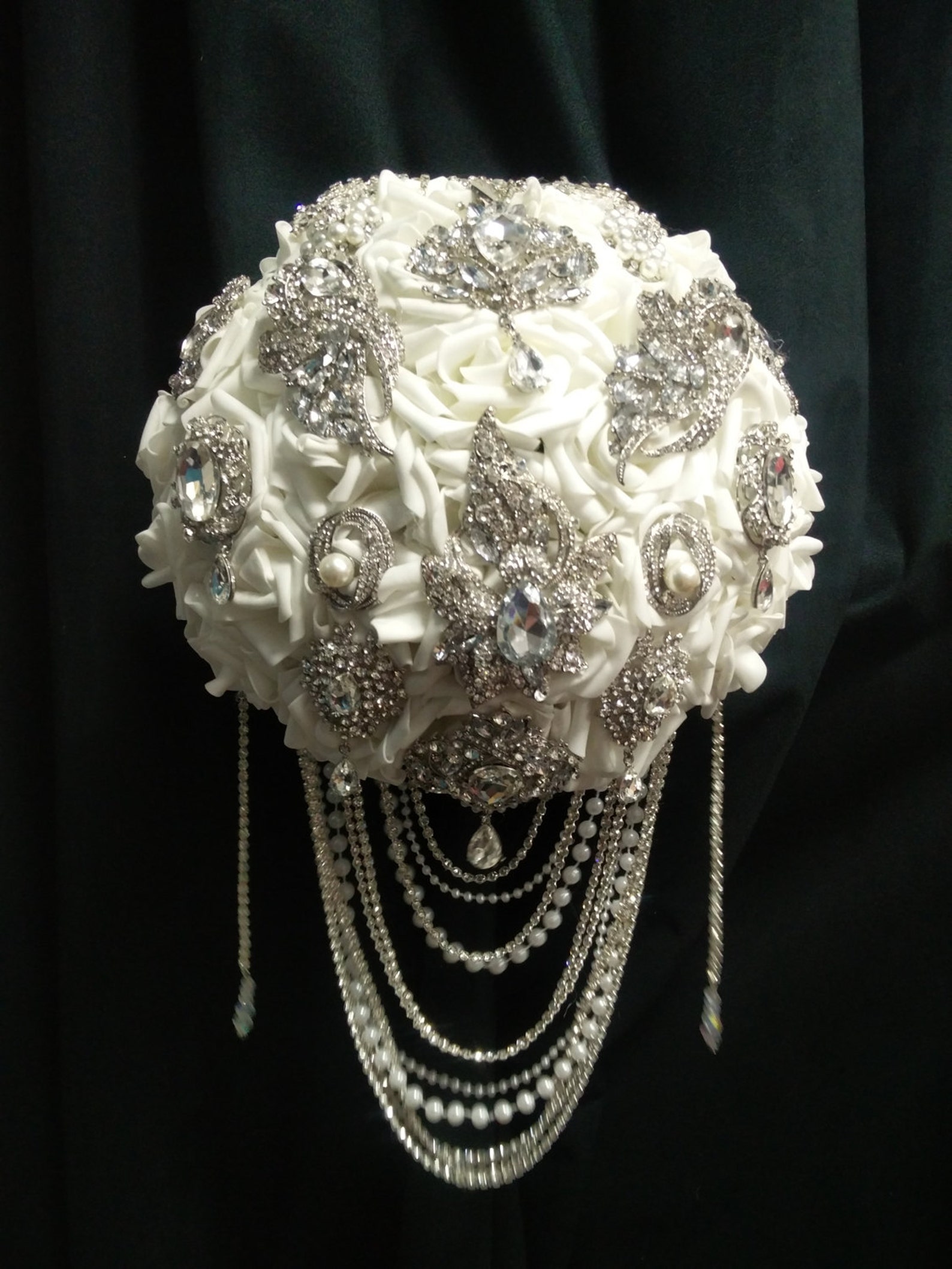 Crystal Brooch and Pearl Drape Bouquet by Crystal Wedding Uk - Etsy