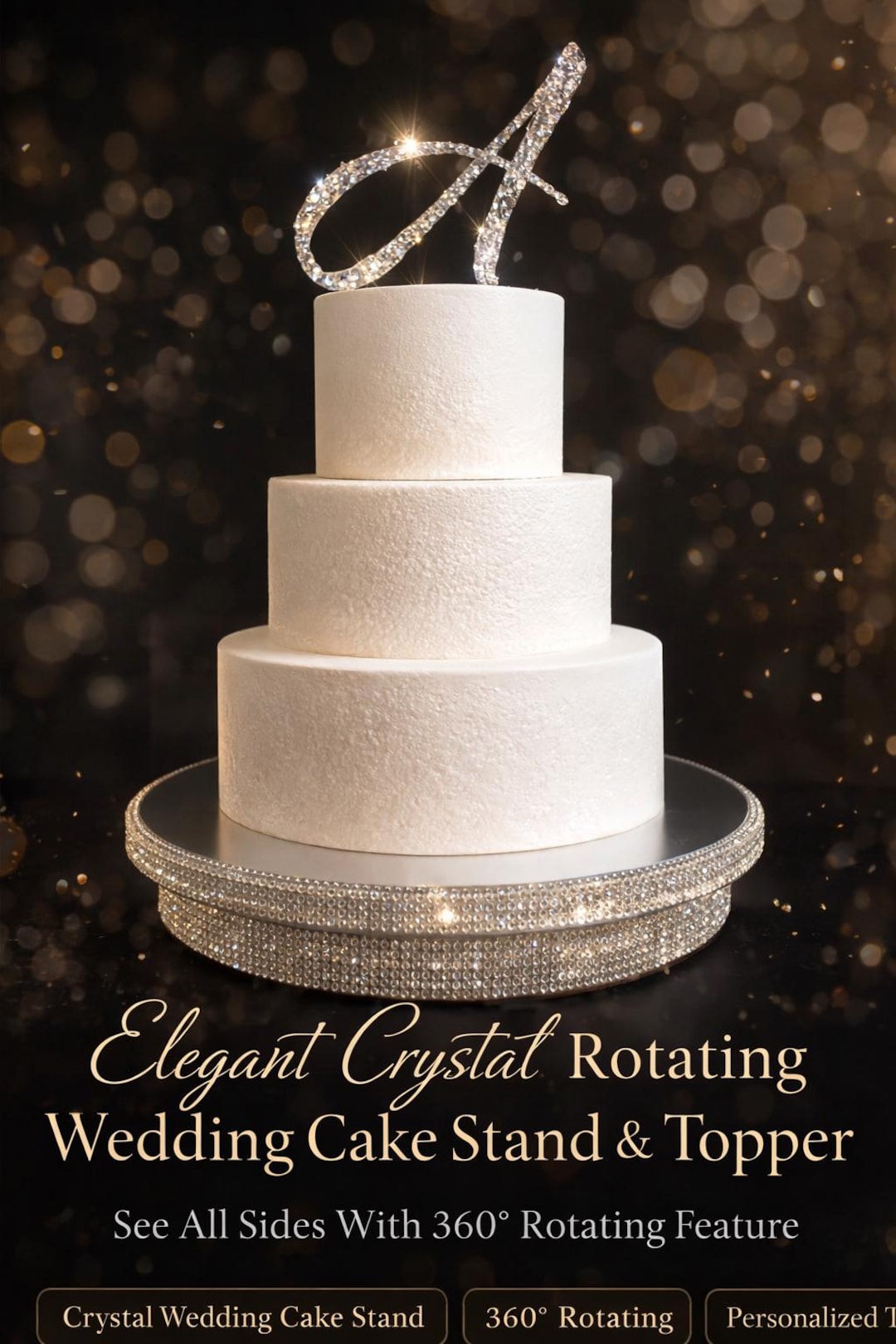 Crystal Rotating Wedding Cake Stand 360 Turntable Display Platform ...