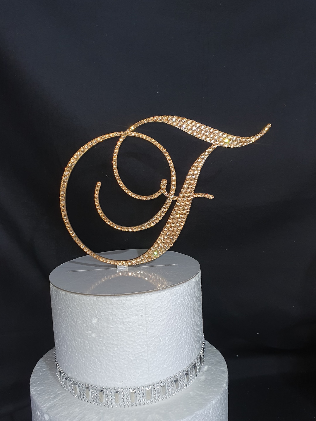 Crystal Letter Cake Topper Monogram Lnitials , Gold Rhinestone Cake ...