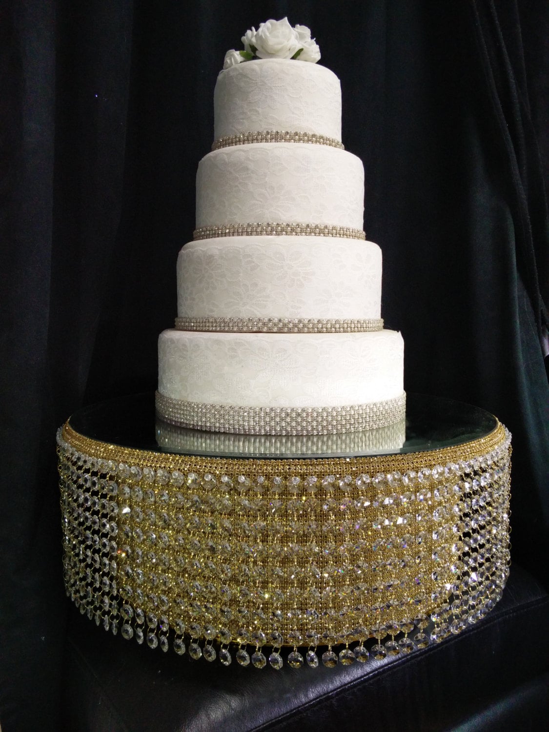 Wedding Cake Stand Tall Waterfall Design Real Glass Crystals | Etsy