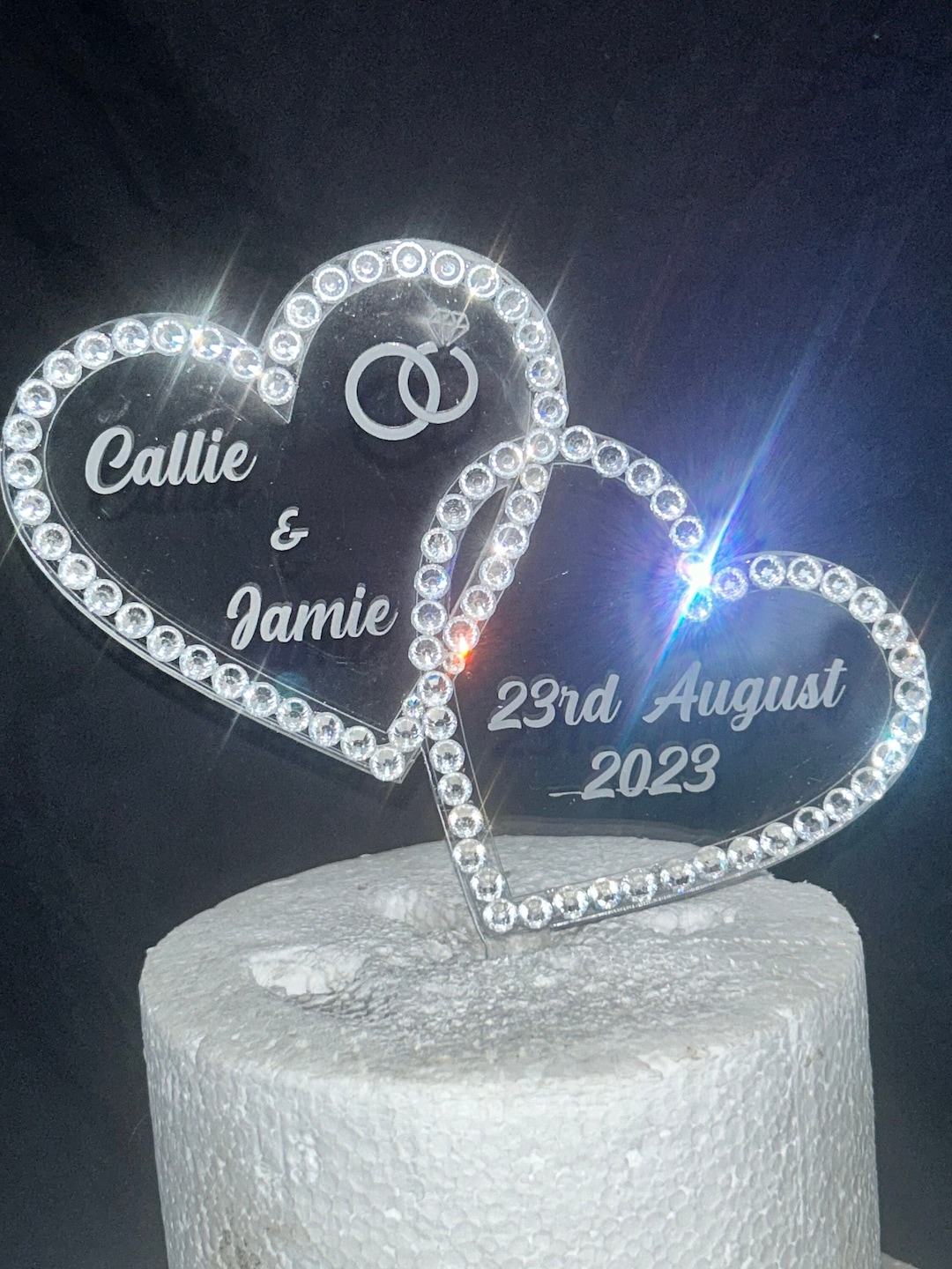 Personalised Crystal Heart Cake Topper 6'' [ Entwined Hearts ...