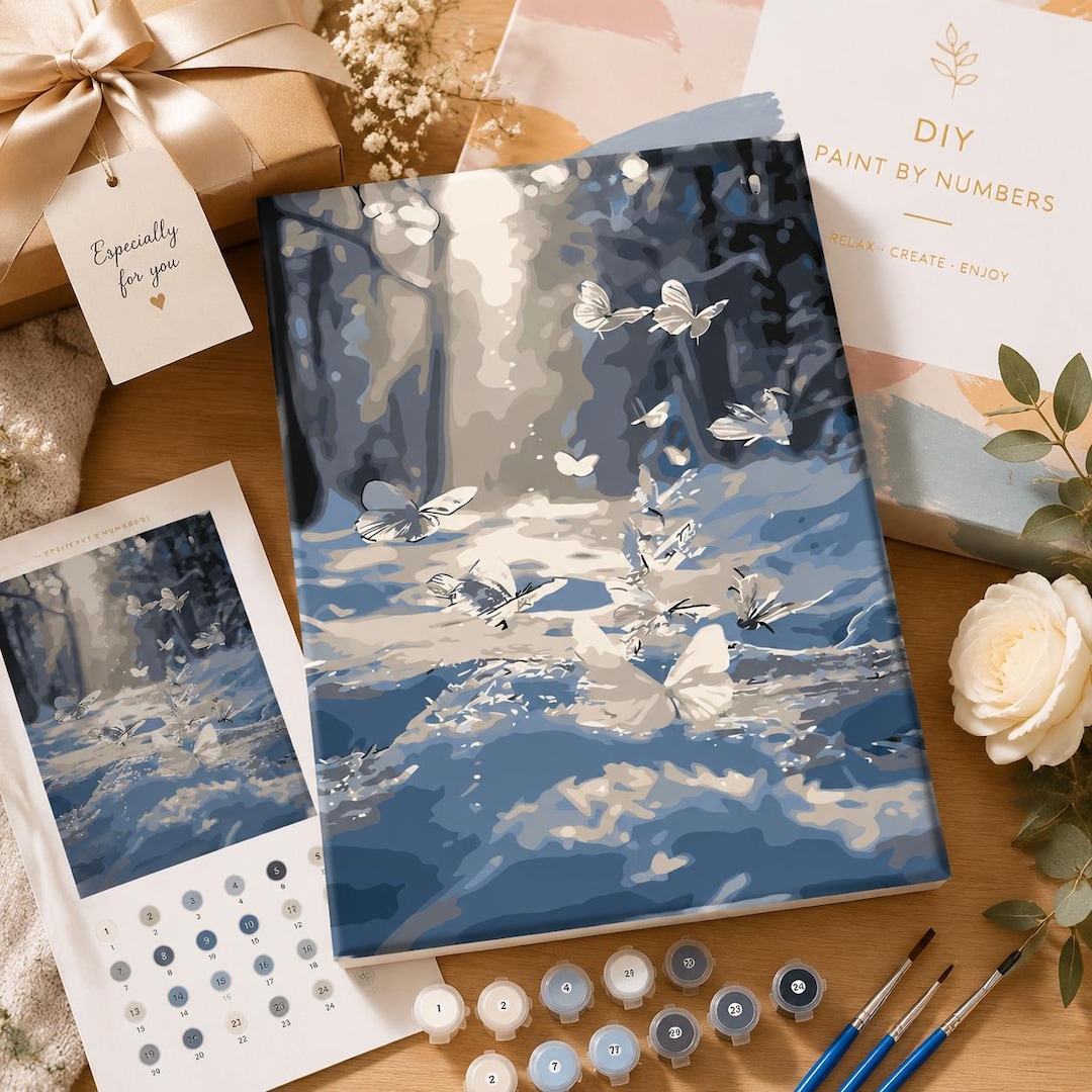 Paint by Numbers Adults, White Butterfly Forest Canvas Kit, Ethereal ...