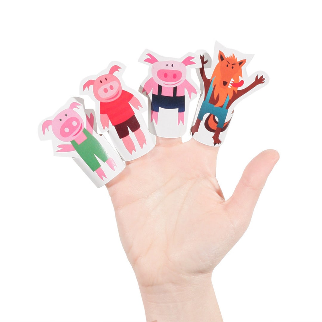 Three Little Pigs Paper Finger Puppets - PRINTABLE PDF - DIY Craft Kit ...