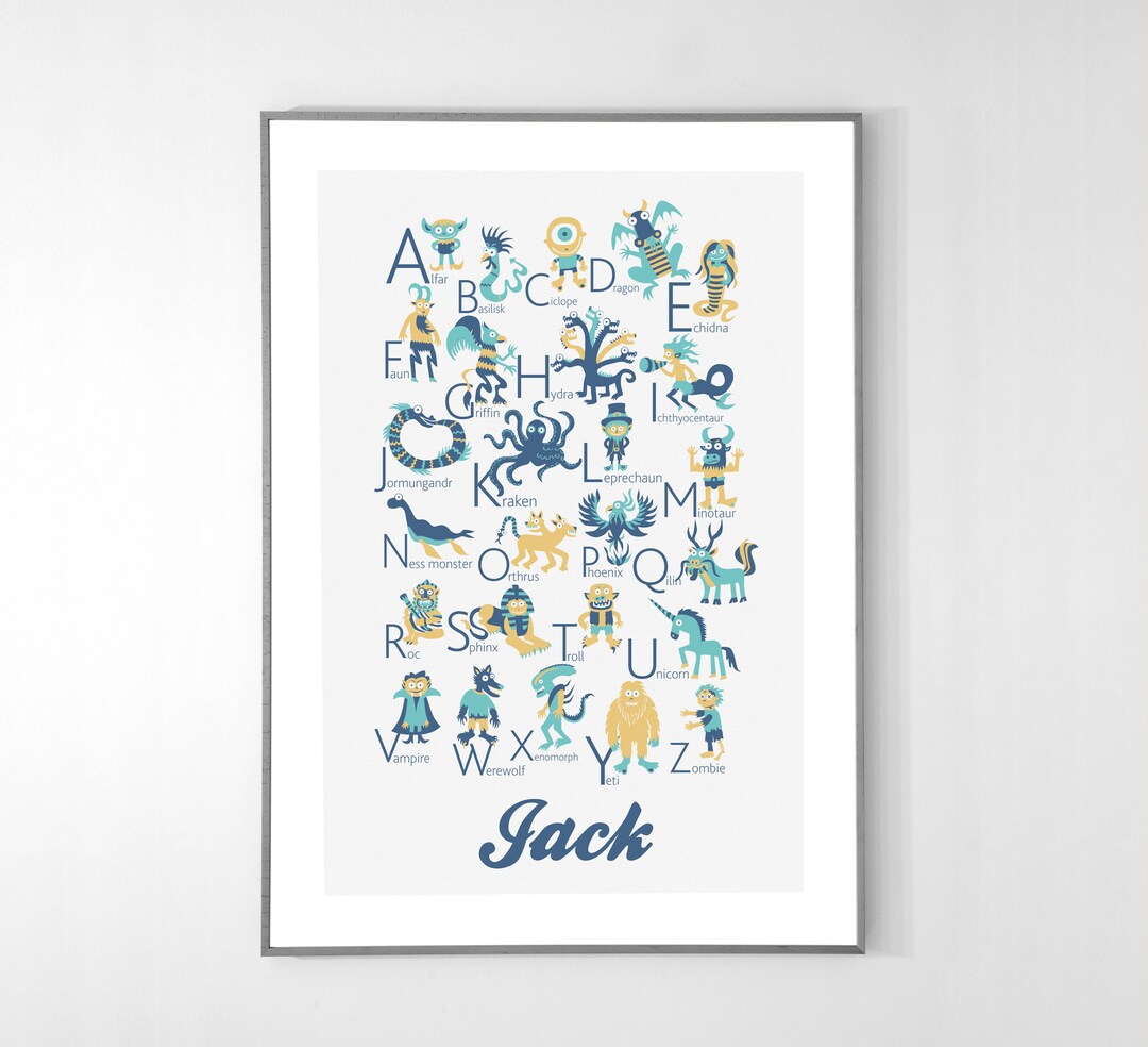 Personalized Monsters Alphabet Poster - ENGLISH - A to Z, BIG POSTER ...
