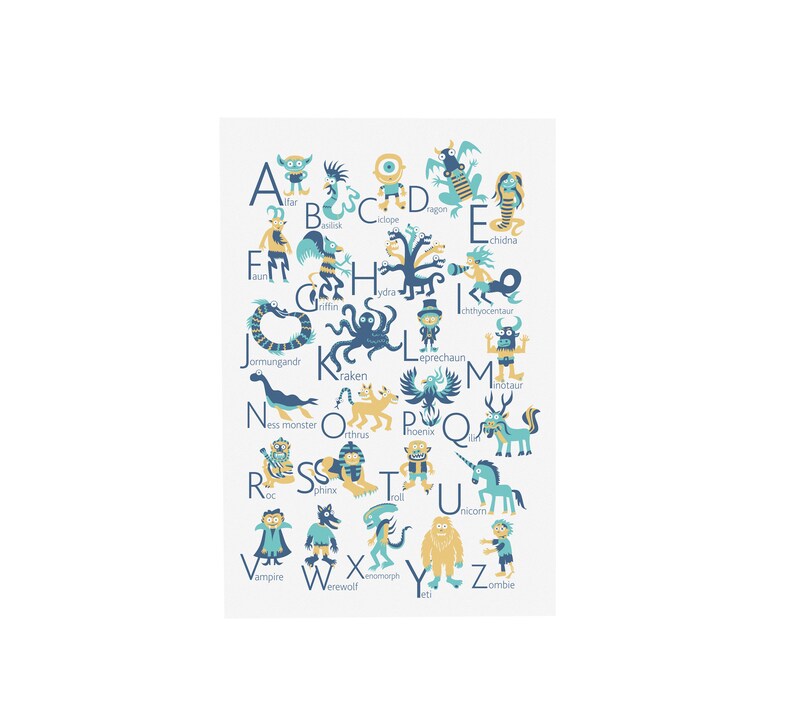 Monsters Alphabet Poster ENGLISH A to Z BIG POSTER 13x19 - Etsy