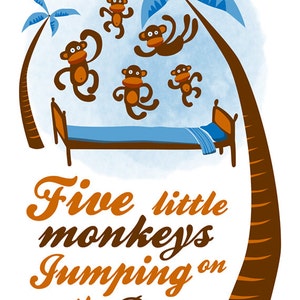 5 Little Monkeys Poster, BIG POSTER 13x19 Inches - Baby Children ...