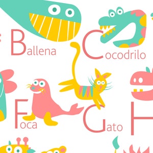 Personalized SPANISH Alphabet Poster With Animals From A to Z, BIG ...