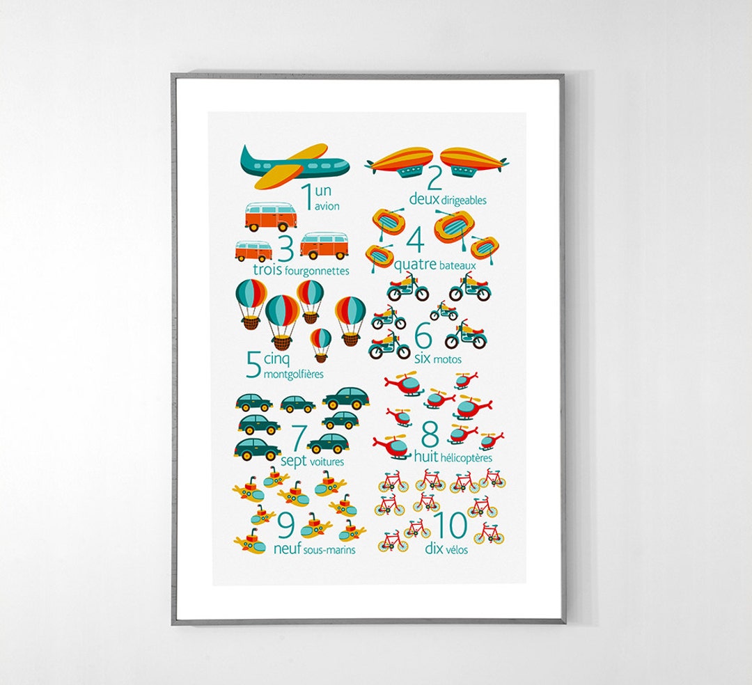 FRENCH Transports Numbers Poster From 1 to 10 - BIG POSTER 13x19 Inches ...
