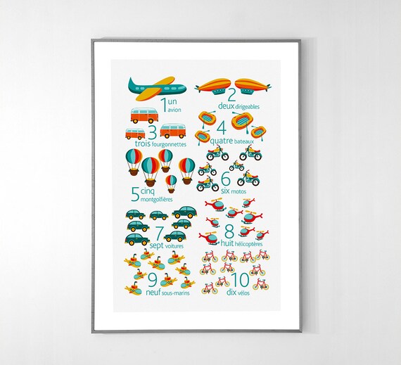 FRENCH Transports Numbers Poster From 1 to 10 BIG POSTER | Etsy