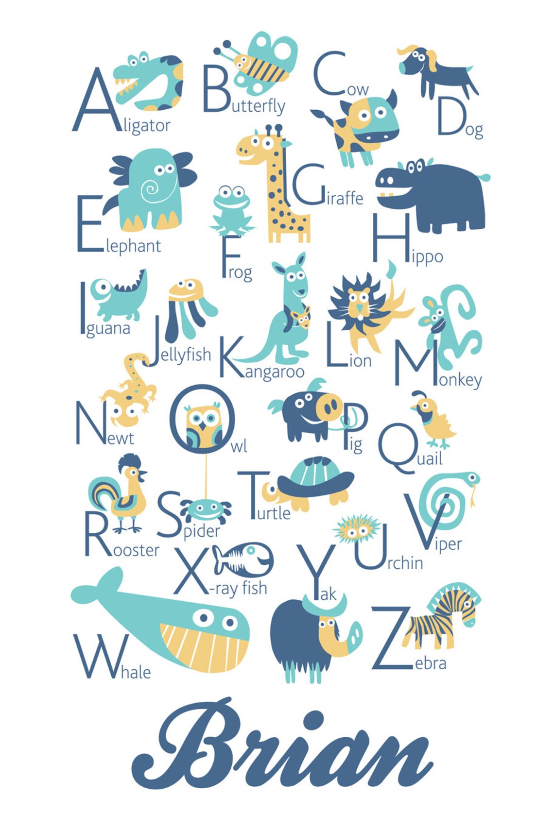 Personalized ENGLISH Alphabet Poster With Animals From A to Z | Etsy
