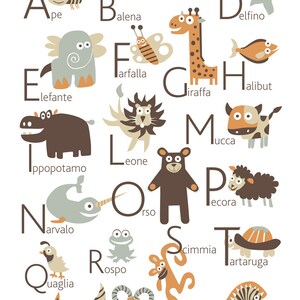 ITALIAN Alphabet Poster with animals from A to Z BIG POSTER | Etsy