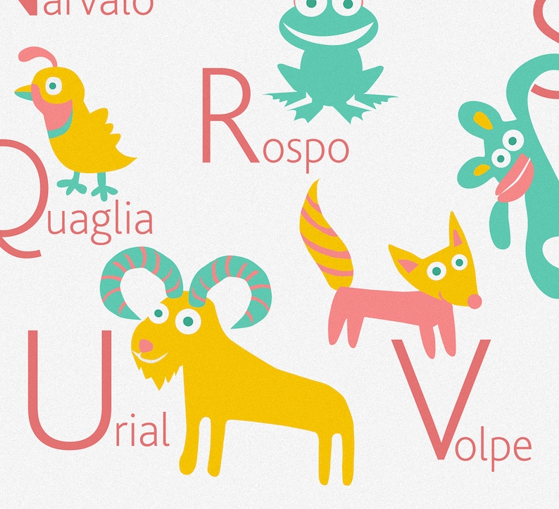 ITALIAN Alphabet Poster With Animals From A to Z BIG POSTER - Etsy