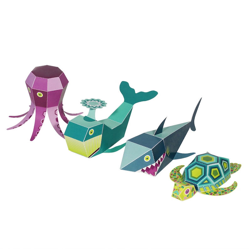 Sea Animals Paper Toys: DIY Craft Kit - Shark, Whale, Turtle, Octopus ...