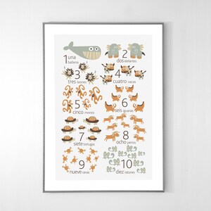 SPANISH Numbers Poster With Animals From 1 to 10 - BIG POSTER 13x19 ...