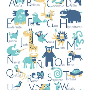 SPANISH Alphabet Poster With Animals From A to Z, BIG POSTER 13x19 ...