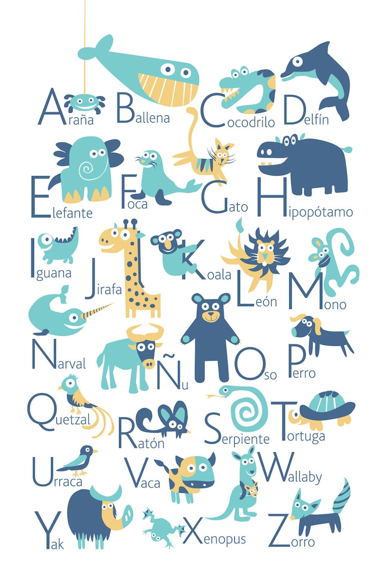 SPANISH Alphabet Poster With Animals From A to Z BIG POSTER - Etsy