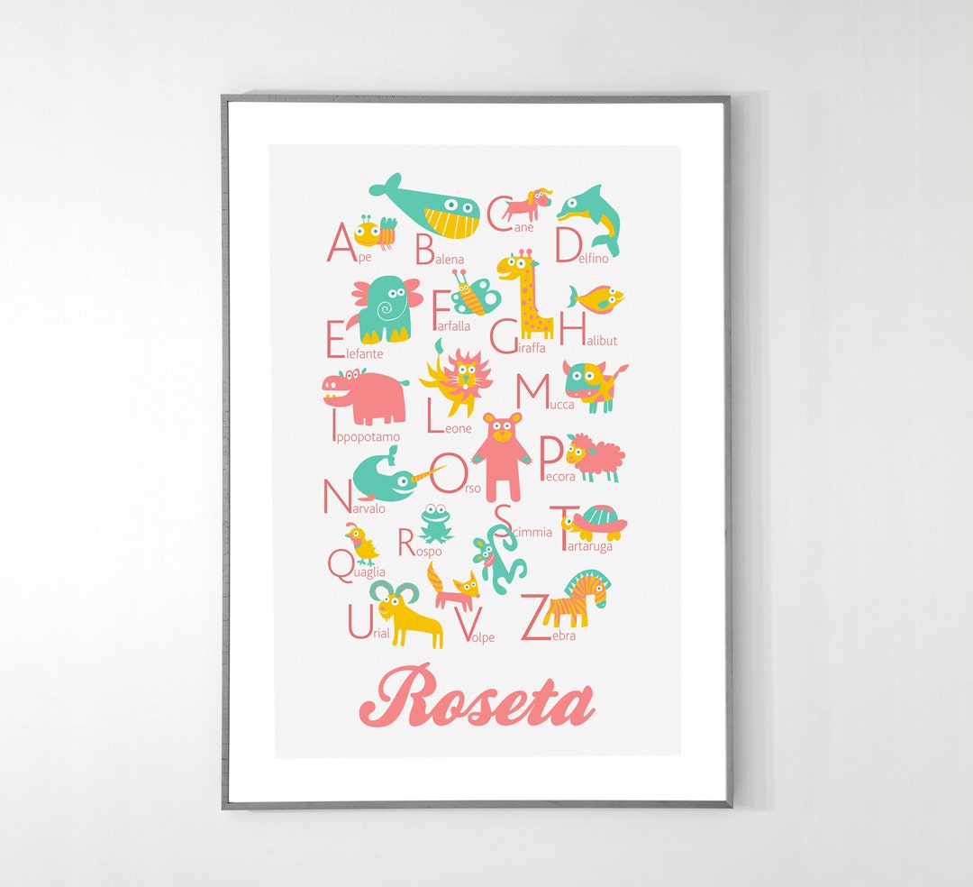 Personalized ITALIAN Alphabet Poster With Animals From A to Z, BIG ...
