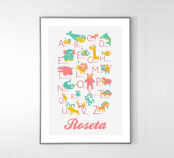 Personalized ITALIAN Alphabet Poster With Animals From A to Z - Etsy
