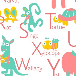Personalized FRENCH Alphabet Poster With Animals From A to Z, BIG ...