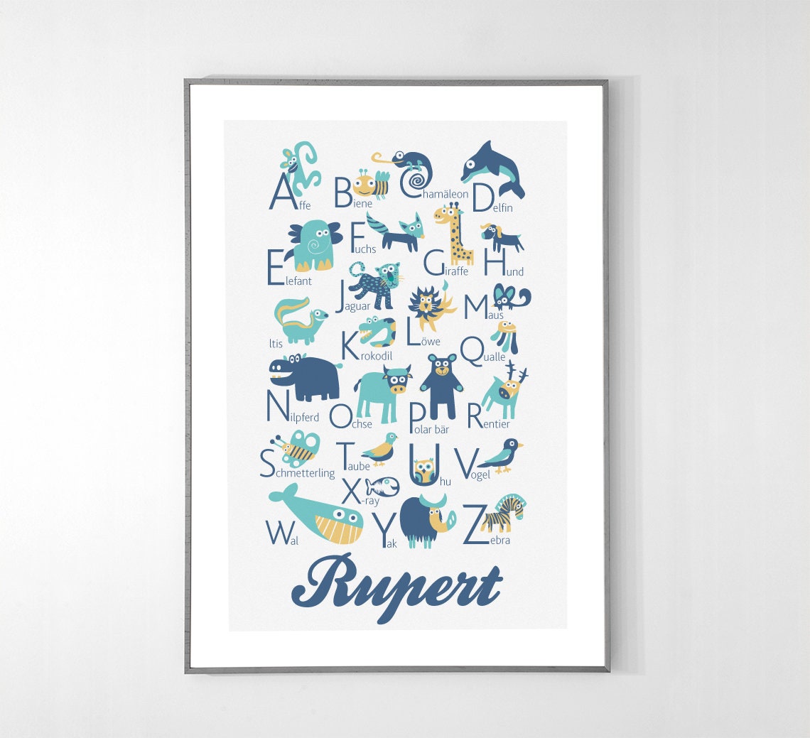 Personalized GERMAN Alphabet Poster With Animals From A to Z - Etsy