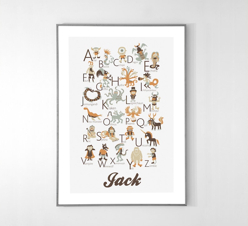 Personalized Monsters Alphabet Poster - ENGLISH - A to Z, BIG POSTER ...