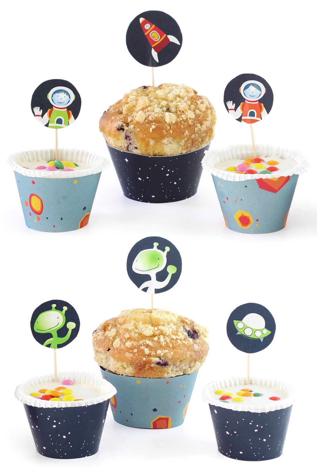 Space Party Cupcake Kit: Printable Wraps & Toppers (PDF) - Etsy