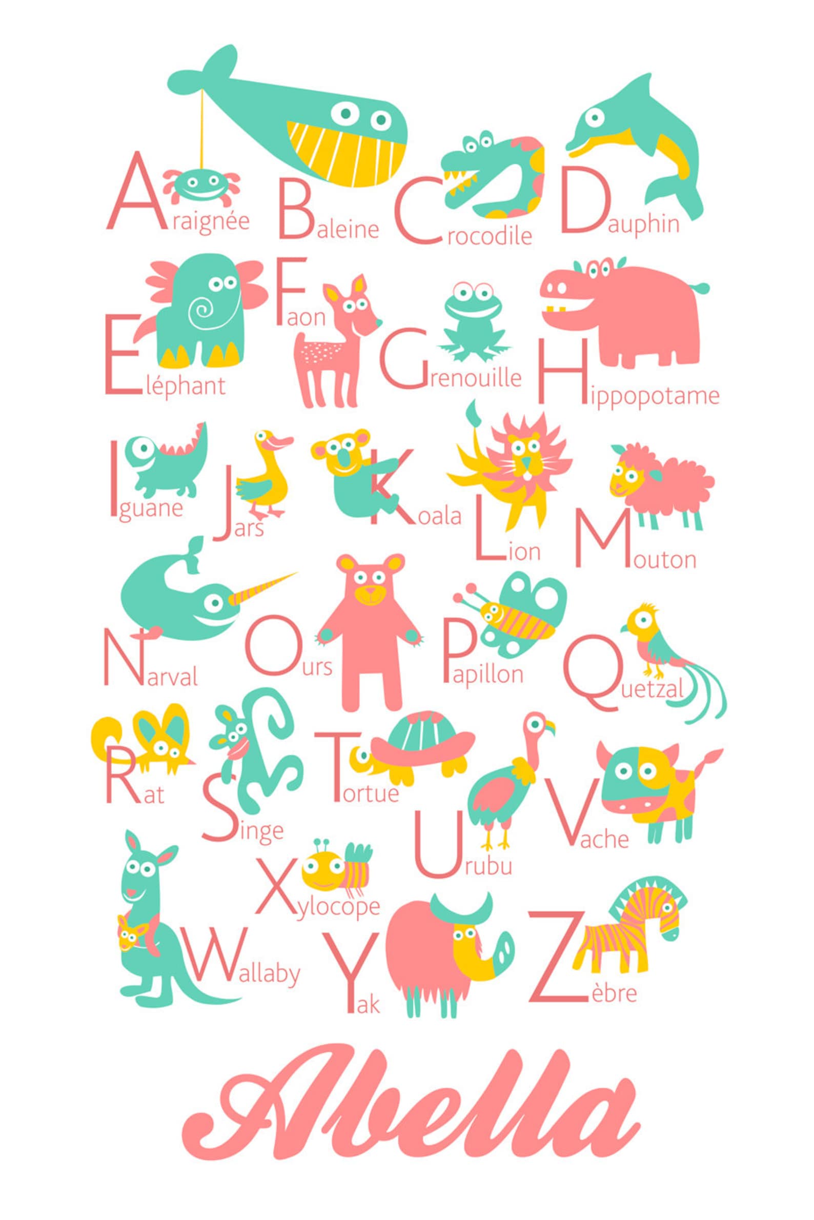 Personalized FRENCH Alphabet Poster With Animals From A to Z - Etsy
