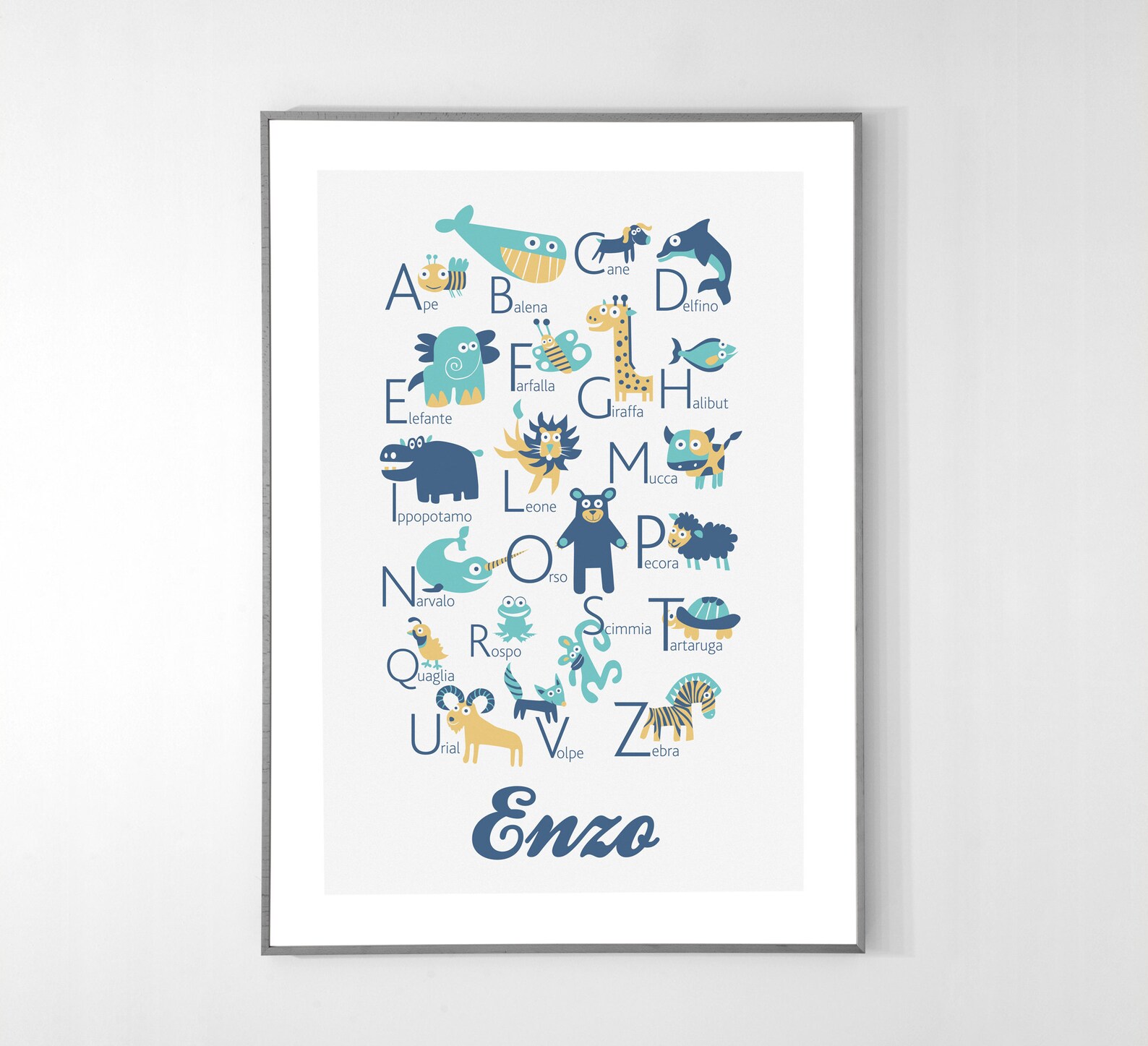 Personalized ITALIAN Alphabet Poster With Animals From A to Z - Etsy