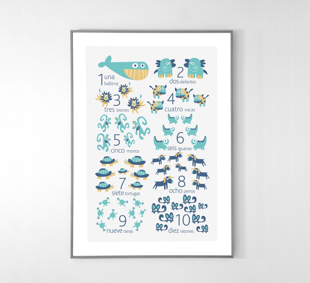 SPANISH Numbers Poster With Animals From 1 to 10 - BIG POSTER 13x19 ...