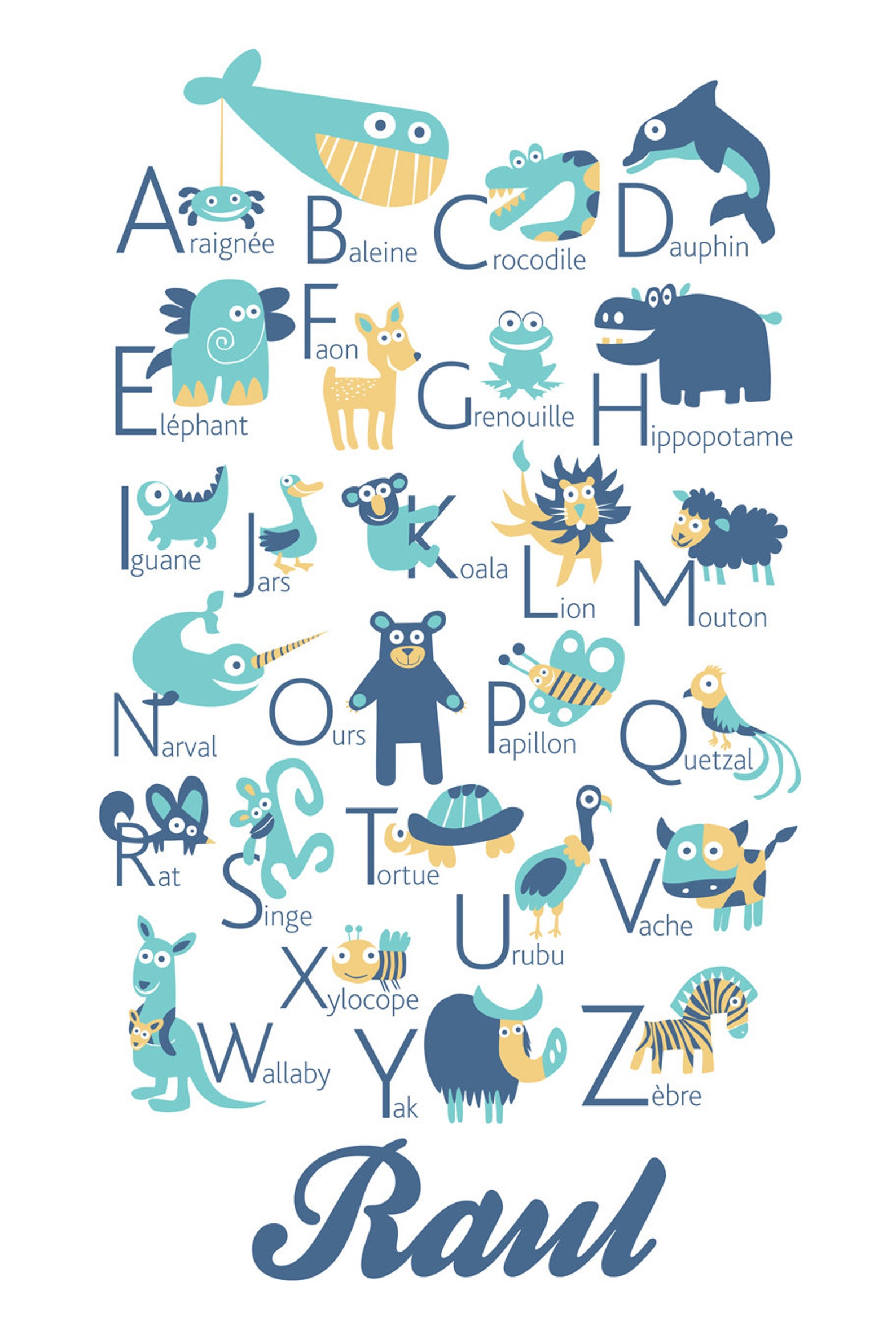 Personalized FRENCH Alphabet Poster With Animals From A to Z - Etsy