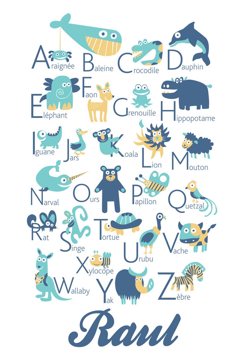 Personalized FRENCH Alphabet Poster With Animals From A to Z - Etsy
