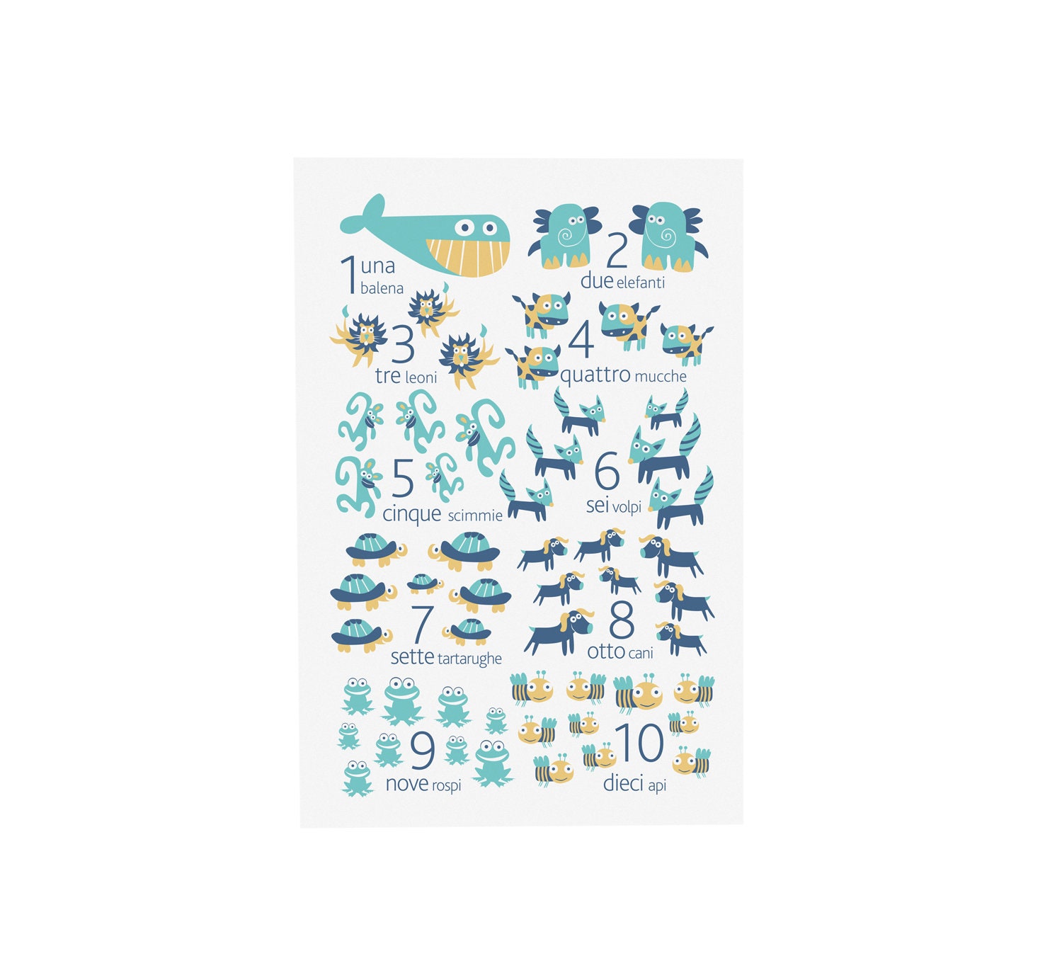 ITALIAN Numbers Poster with animals from 1 to 10 BIG POSTER | Etsy