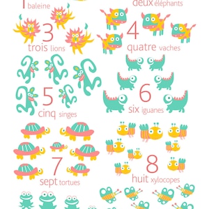 FRENCH Numbers Poster With Animals From 1 to 10 - BIG POSTER 13x19 ...