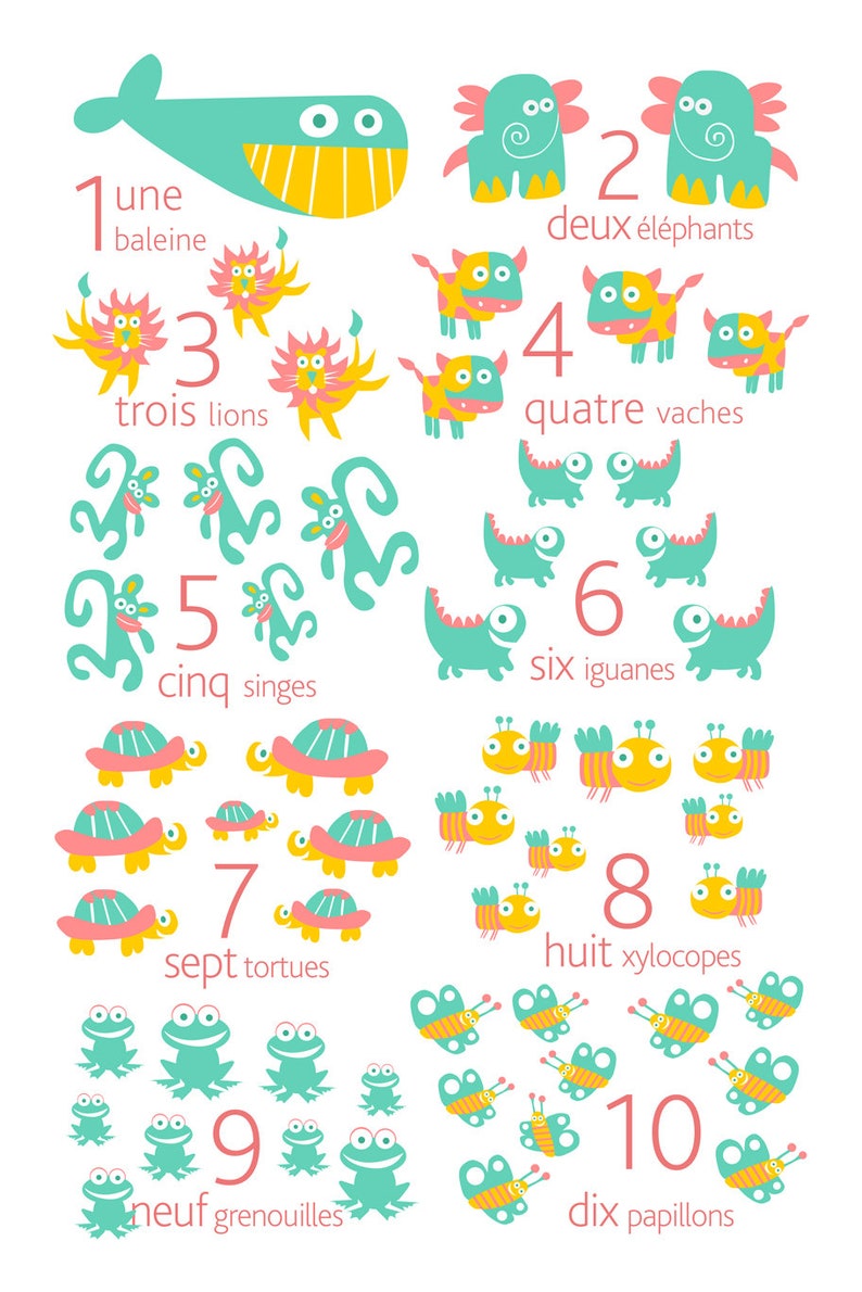 FRENCH Numbers Poster With Animals From 1 to 10 BIG POSTER | Etsy