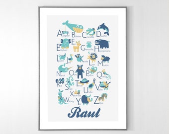 Personalized SPANISH Alphabet Poster With Animals From A to Z | Etsy