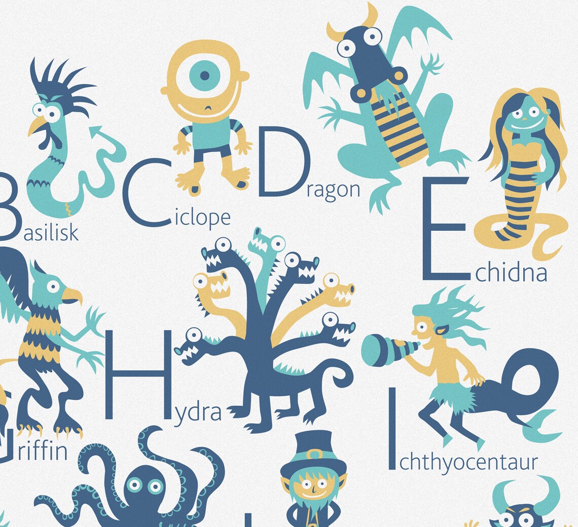 Personalized Monsters Alphabet Poster ENGLISH A to Z BIG - Etsy