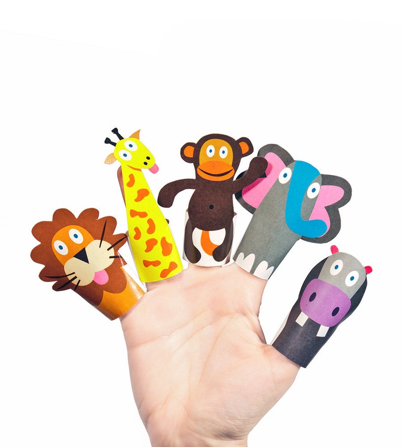 Jungle Animals Paper Finger Puppets PRINTABLE PDF Toy DIY Etsy