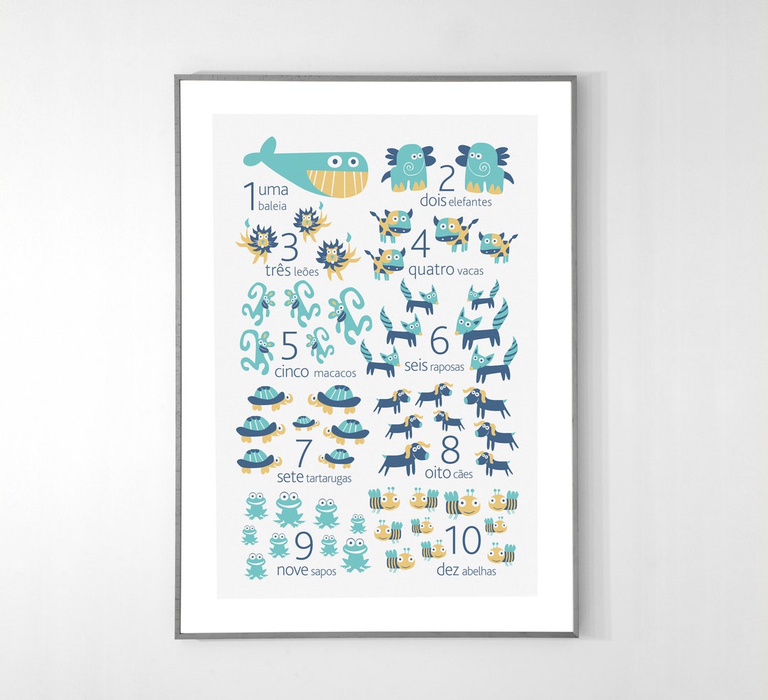 PORTUGUESE Numbers Poster With Animals From 1 to 10 - BIG POSTER 13x19 ...