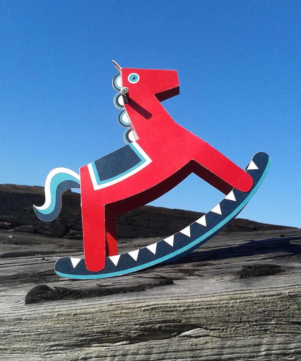 Rocking Horse Paper Toy DIY Paper Craft Kit Holiday Toy | Etsy