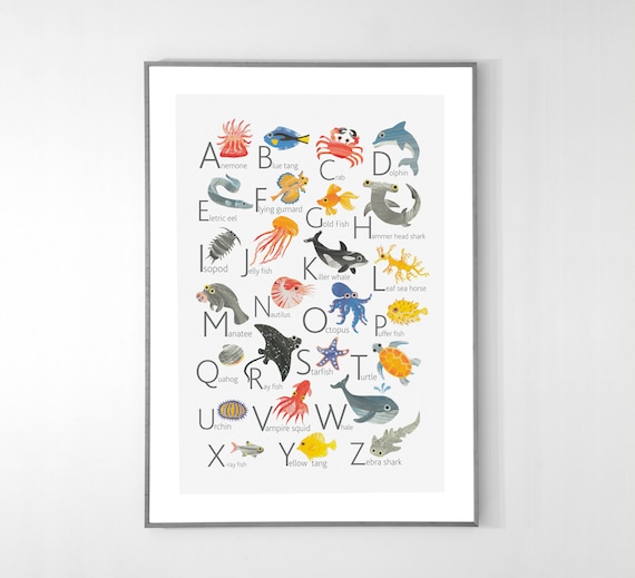 MARINE ANIMALS English Alphabet Poster With Animals From A to | Etsy