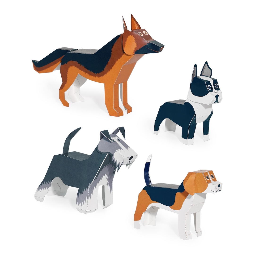 Dogs Paper Toys - DIY Paper Craft Kit - 3D Paper Animals - 4 Pets ...